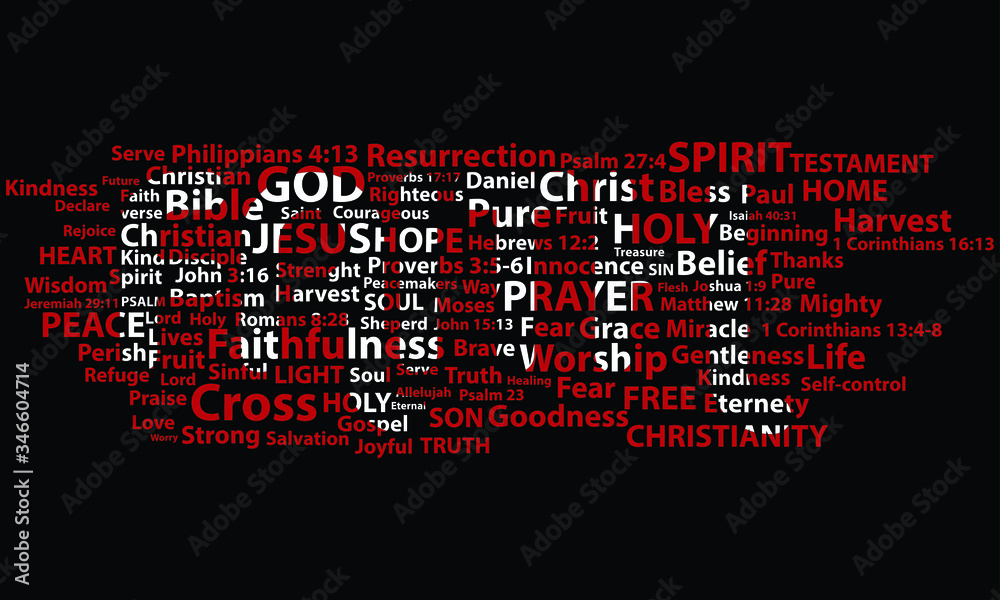 Word faith highlighted in white written with christian words on black ...