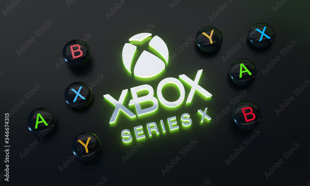 Xbox Series X Logo Glow Around Joystick Button on Dark Background Stock ...