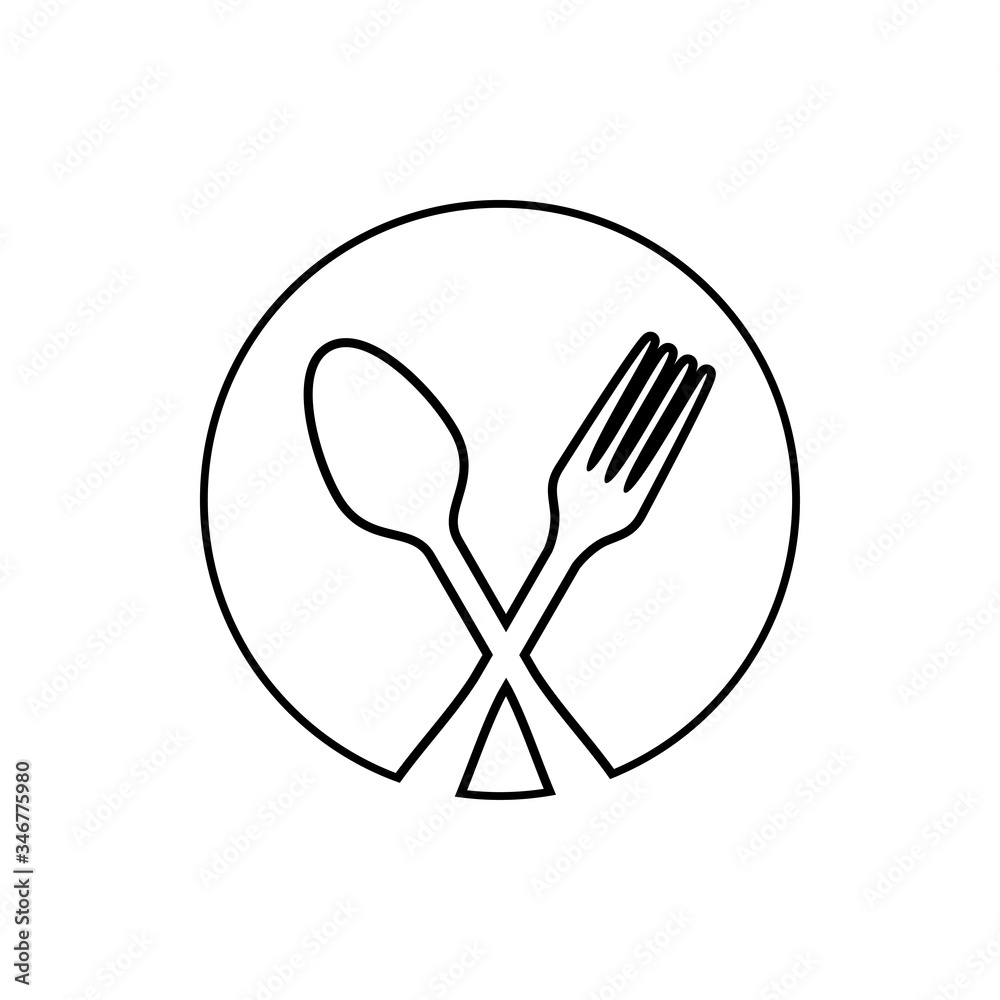 Símbolo restaurante. Icono plano lineal silueta tenedor y cuchara ...