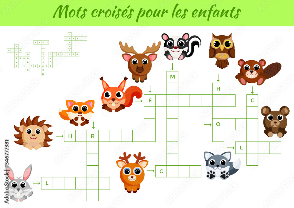 Vetor Mots croisés pour les enfant - Crossword for kids. Crossword game ...