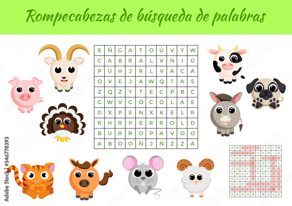 Stock-Vektorgrafik „Rompecabezas de búsqueda de palabras - Word search ...