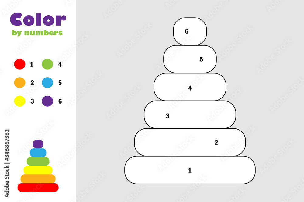 Pyramid in cartoon style, color by number, education paper game for the ...