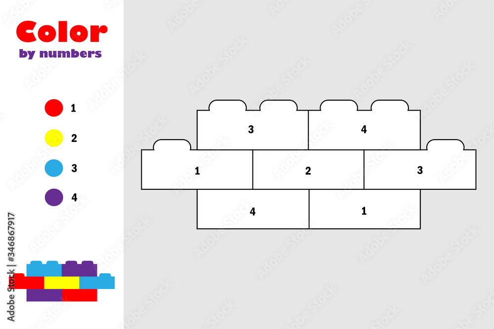 เวกเตอร์ Stock Blocks toy in cartoon style, color by number, education ...