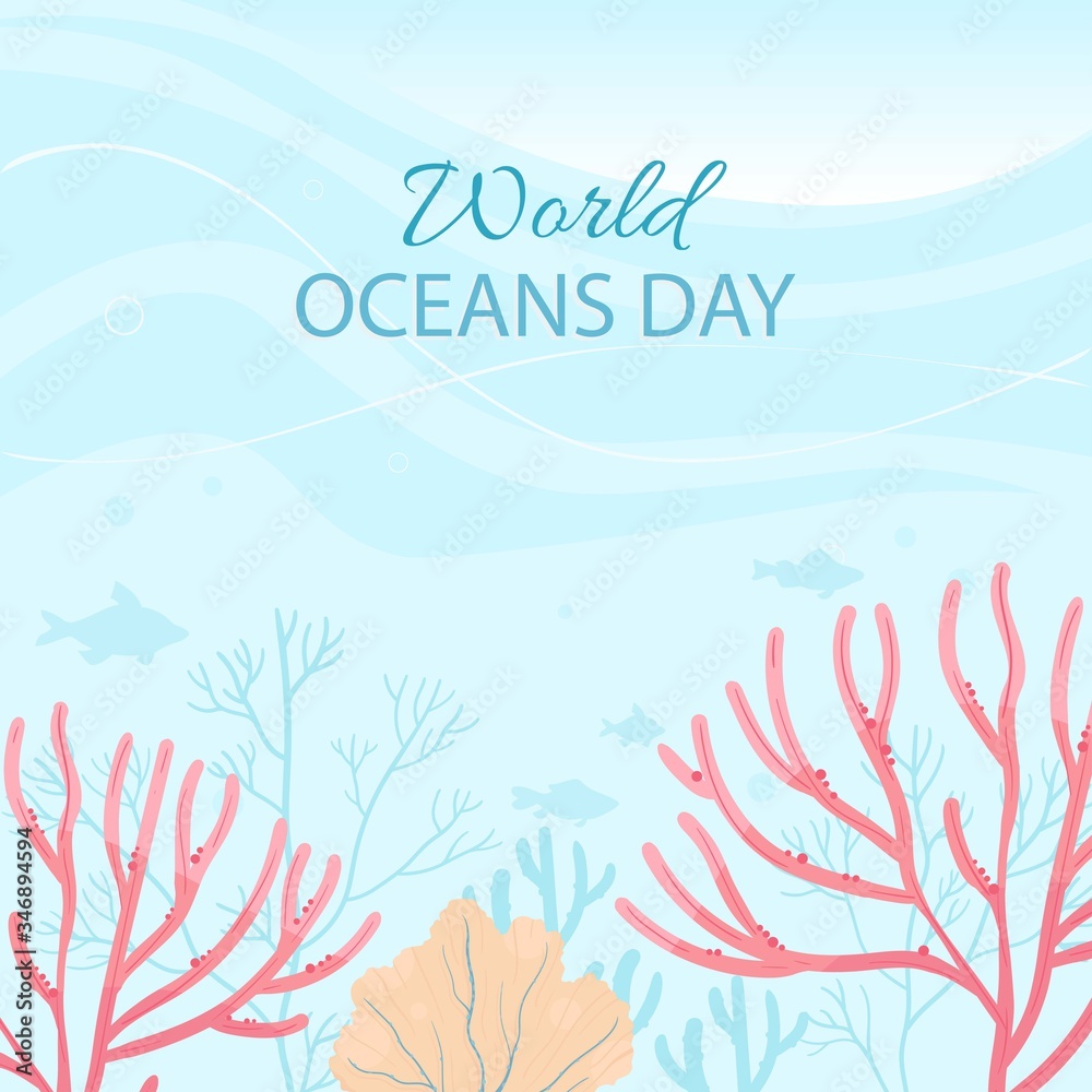 World Oceans Day Card Vector illustration. Help protect, and conserve ...