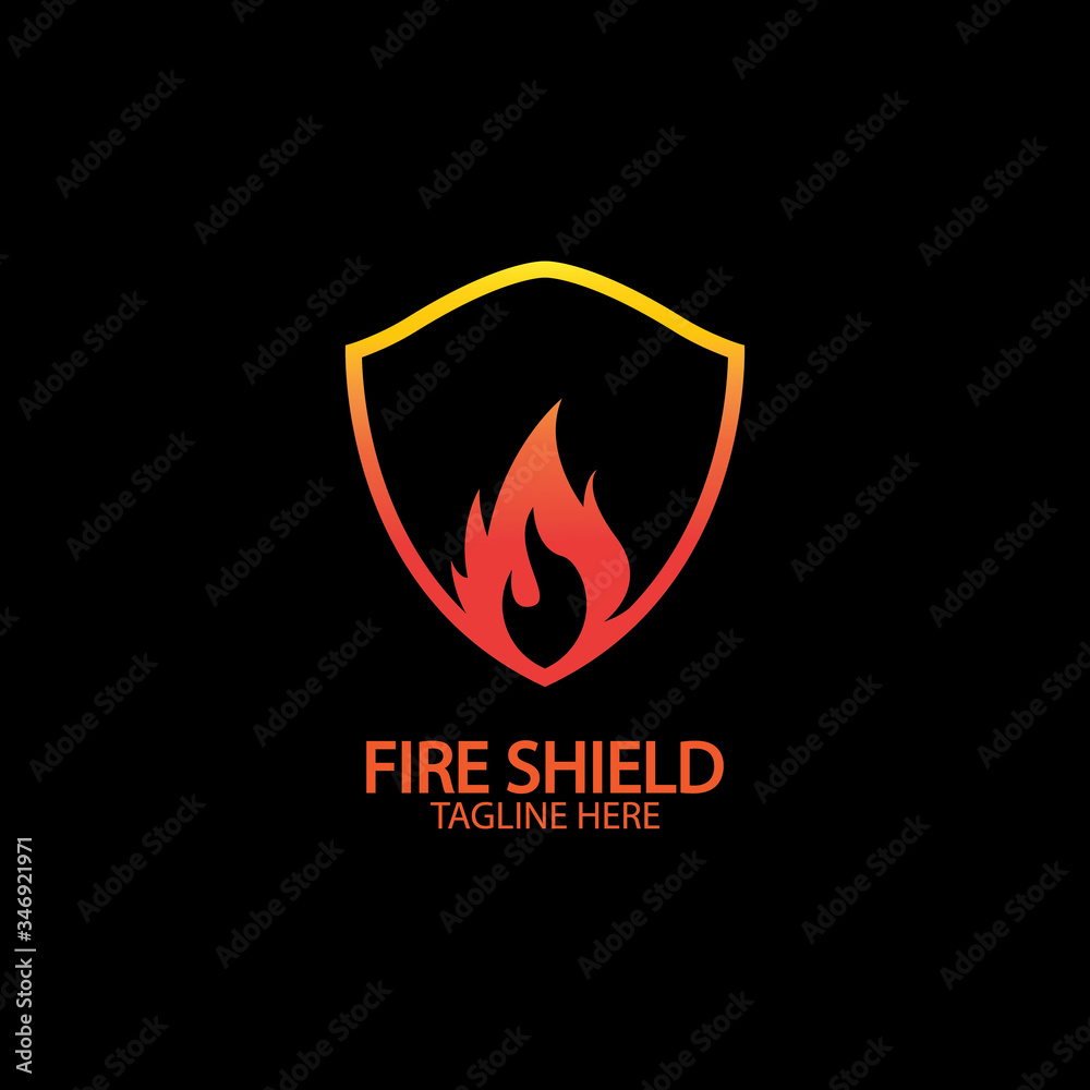 Fire shield logo design element. Fire warning sign shield. Fire flame ...