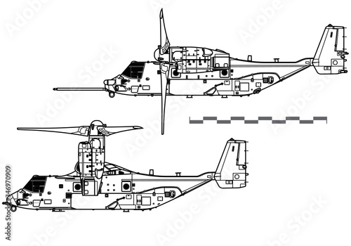 Bell Boeing V-22 Osprey. Vector drawing of VSTOL military transport ...