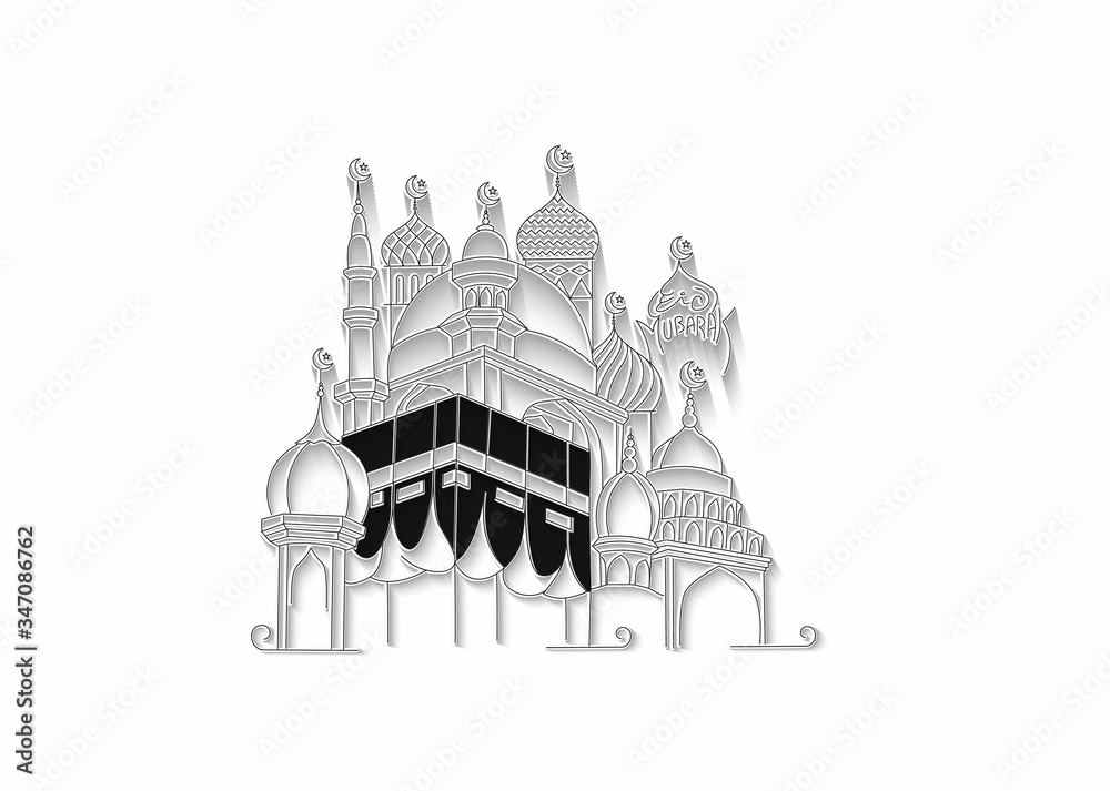 Vector de Stock Holy Kaaba in Mecca Saudi Arabia, Flat Line Art Vector ...