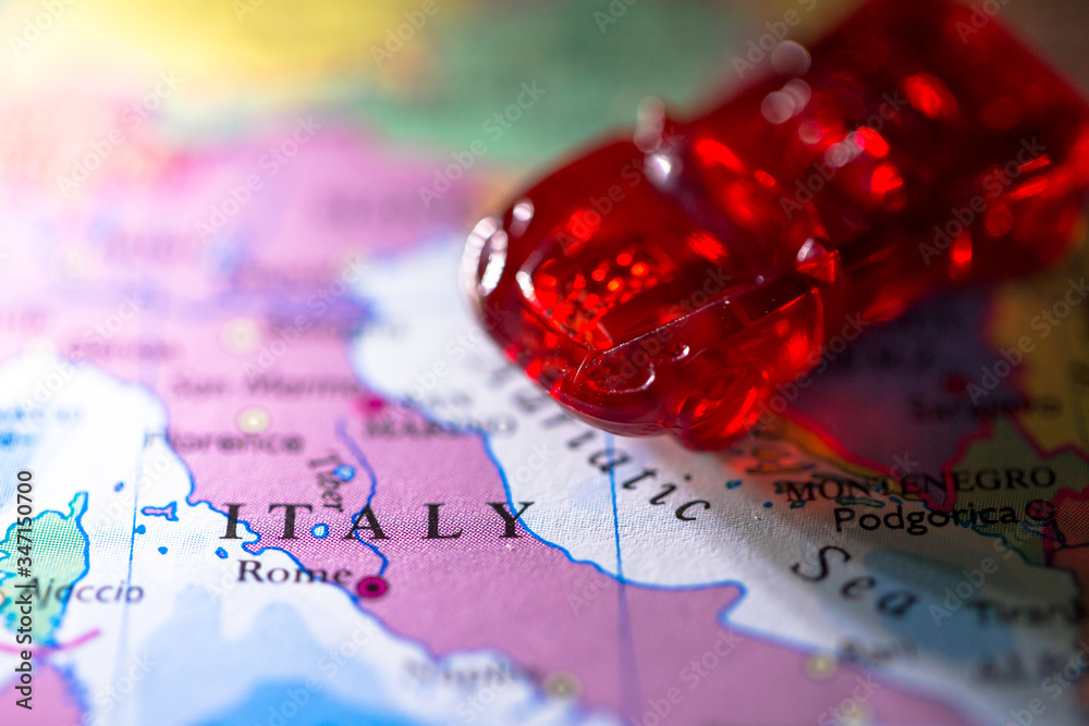 Geographical map location of country Italy in Europe continent on atlas ...