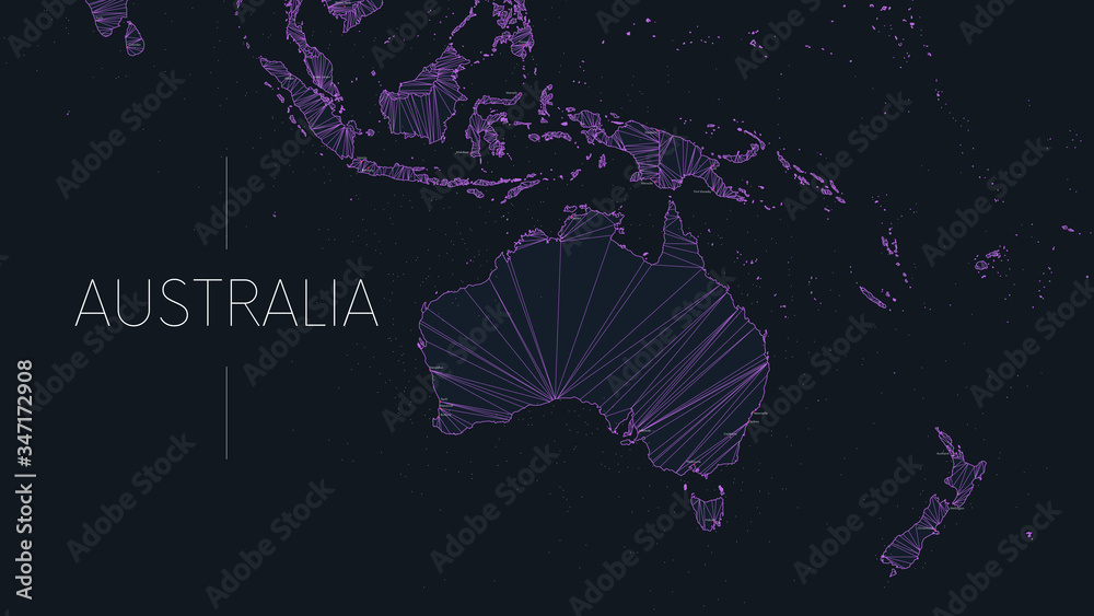 Polygonal map of the Australian continent with nodes linked by lines ...