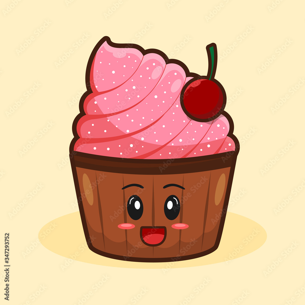 Cute cupcakes emoticons. Cartoon birthday clipart design, Love concept ...
