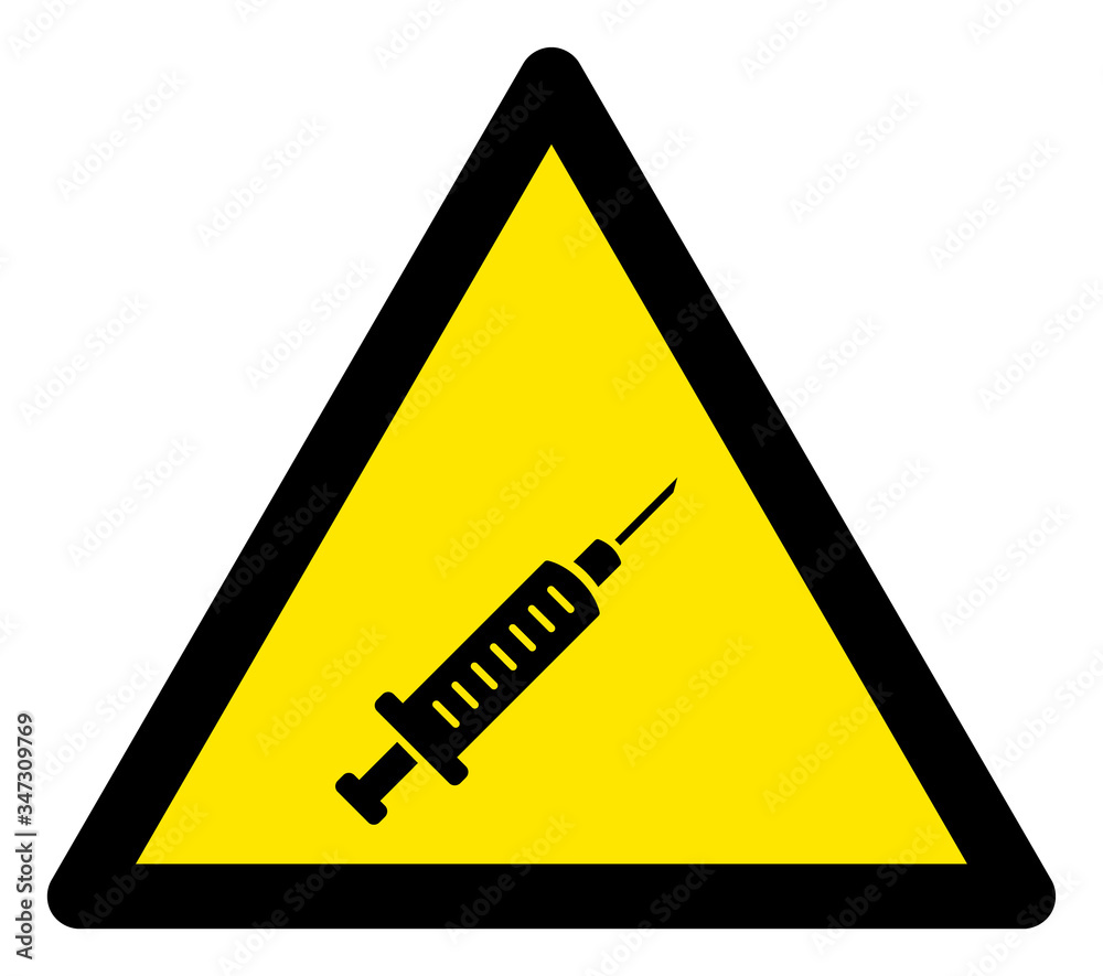 Stock-Vektorgrafik „Vector vaccine flat warning sign. Triangle icon ...