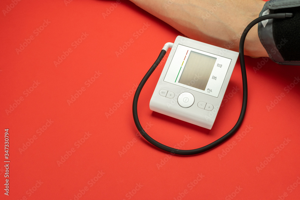 Pressure meter. Patient test hypertension from medical sphygmomanometer ...