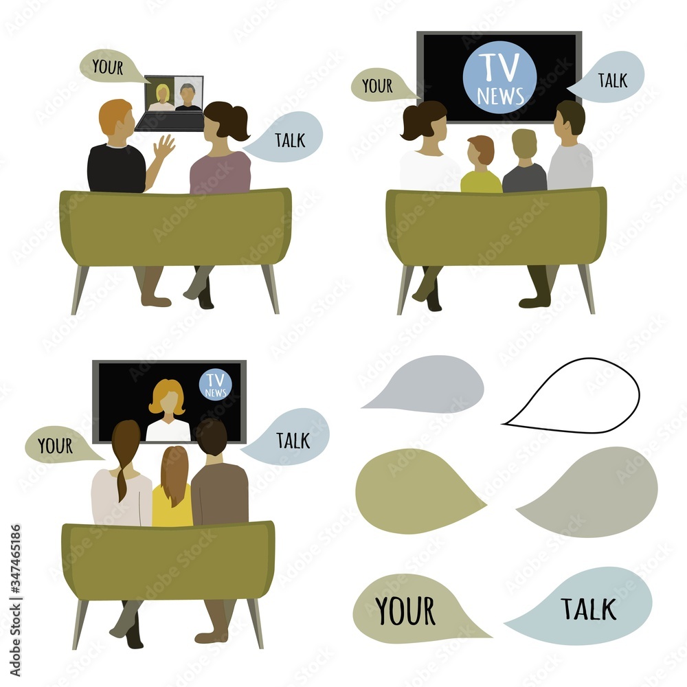 People watch and discuss the news.Flat vector art.People stay home as ...