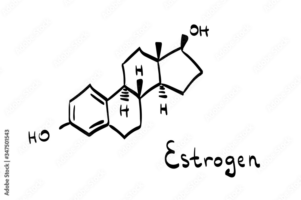 Doodle vector illustration of chemical molecule of female hormone ...