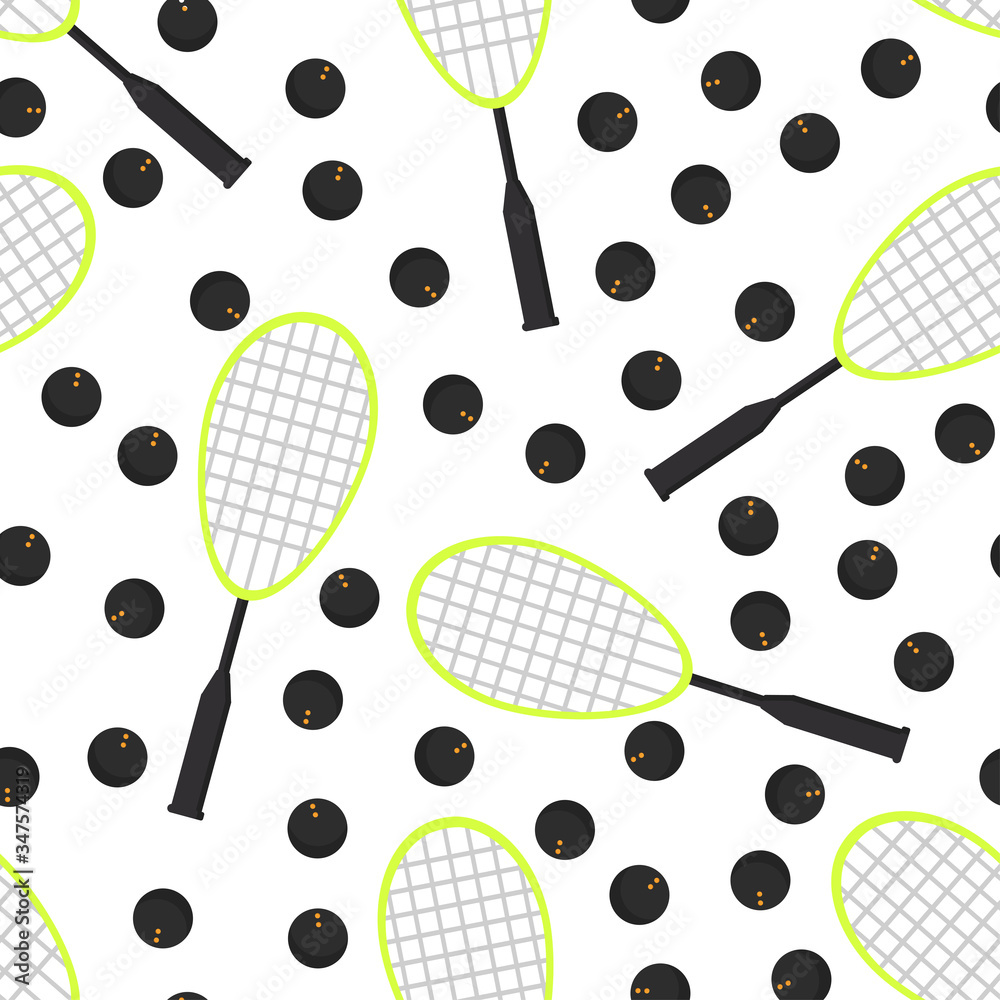 Seamless pattern of squash balls and rackets on white background ...
