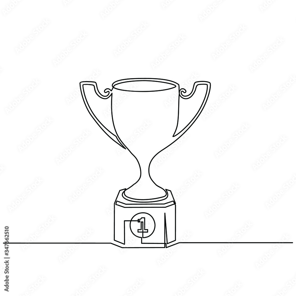 A continuous line drawing of first prize award cup. Winner prize ...