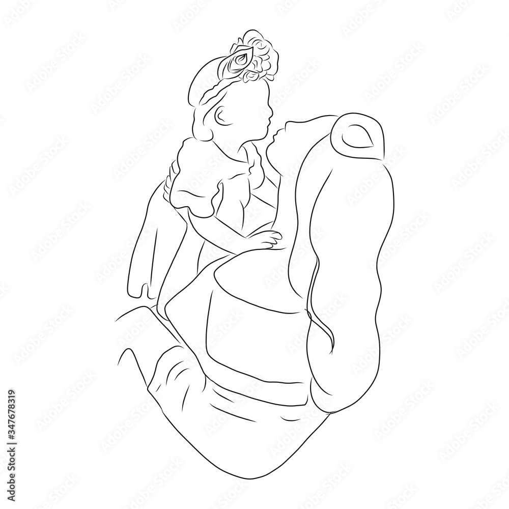 line drawing of children and mother hugging and kissing Stock Vector ...