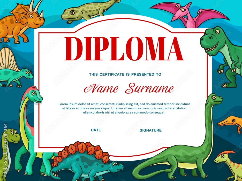 Certificate vector template of kids education diploma in frame of ...