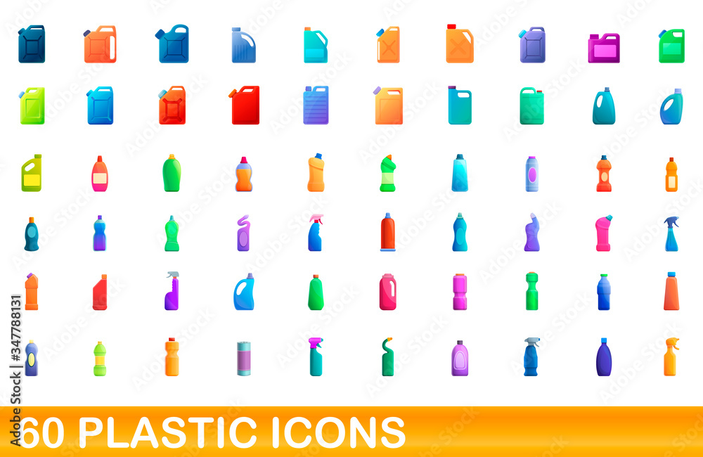 60 plastic icons set. Cartoon illustration of 60 plastic icons vector ...