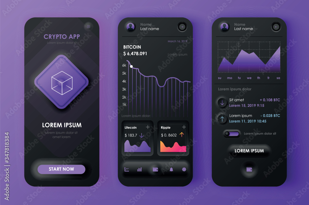 Cryptocurrency unique neomorphic design kit for mobile app neomorphism ...
