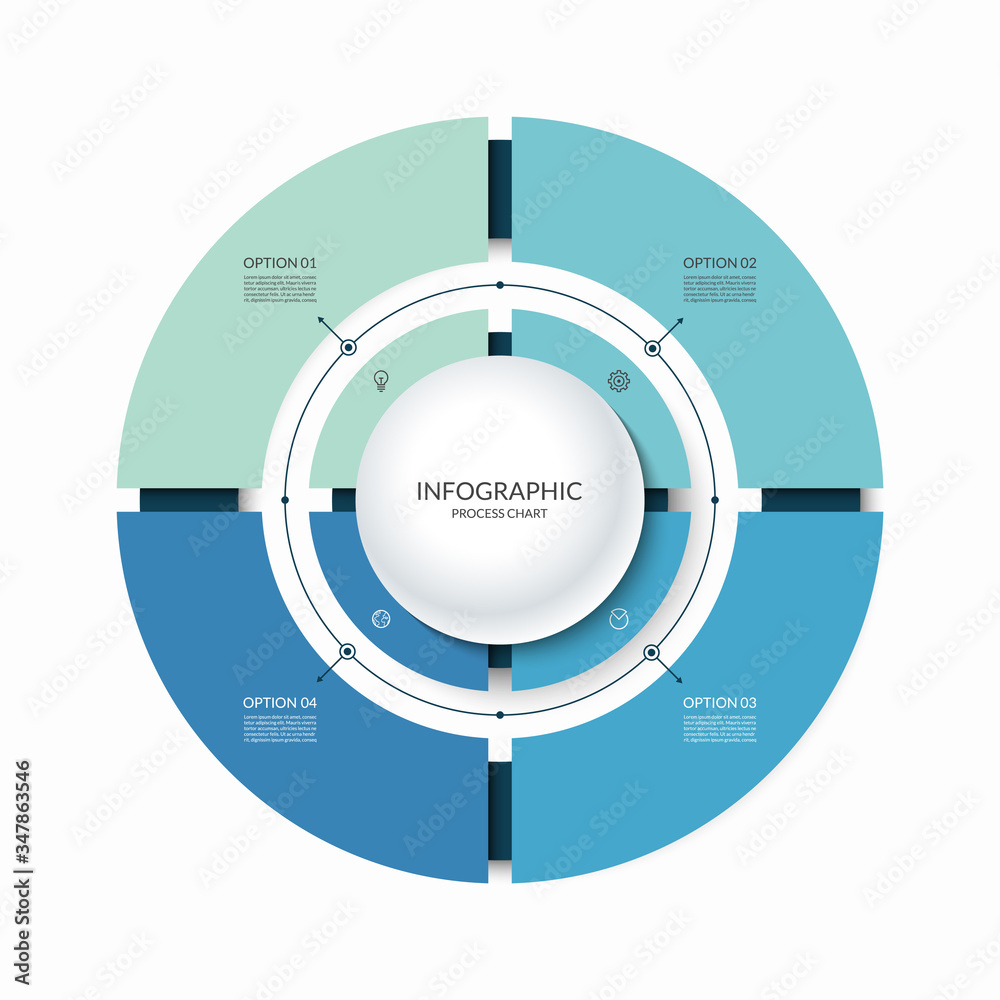 Infographic circular chart divided into 4 parts. Step-by step cycle ...