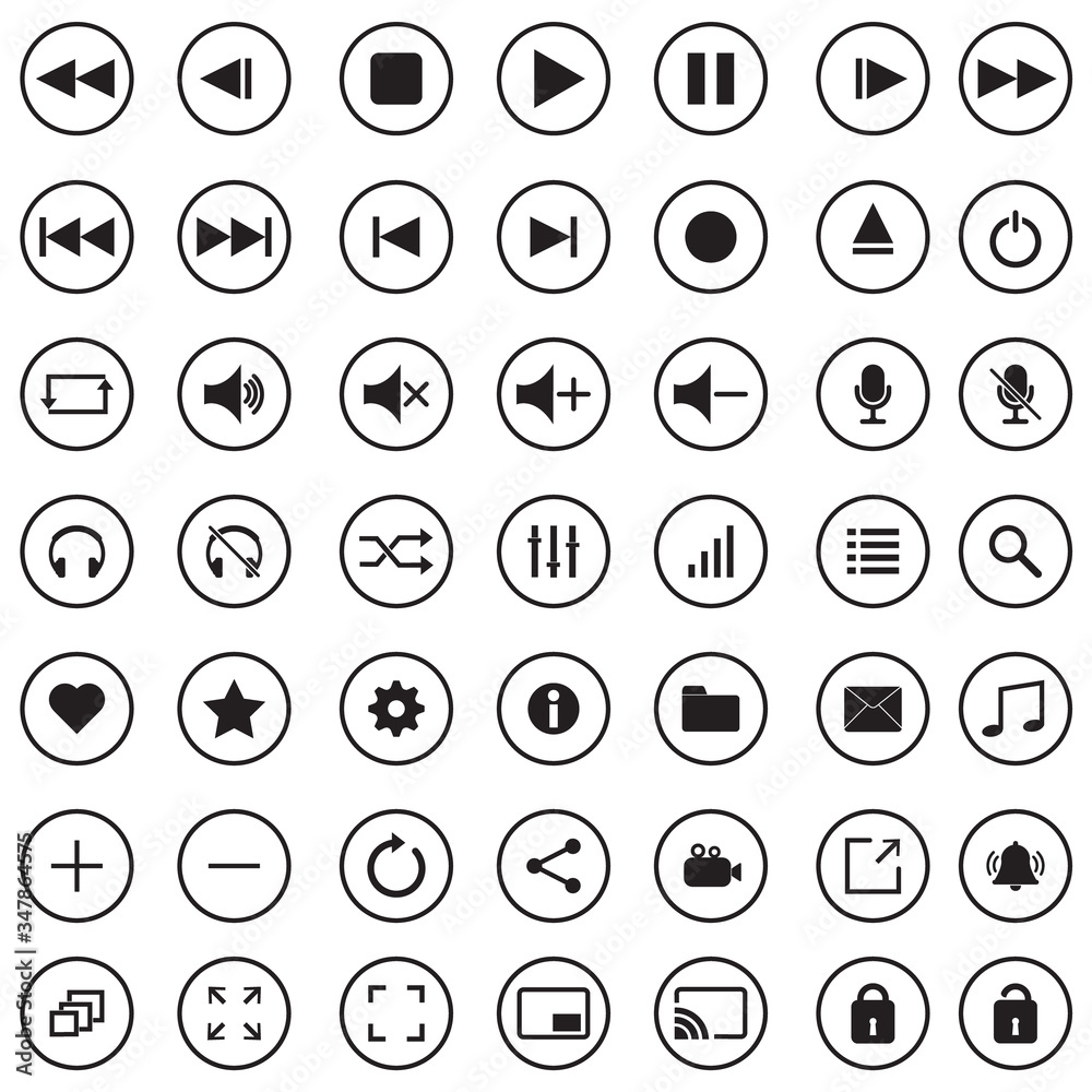 Media player buttons set. Media player icons collection. Multimedia ...