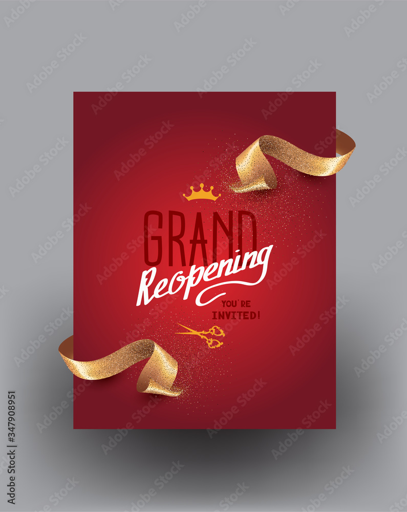 Grand reopening background with curly cut ribbons. Vector illustration ...