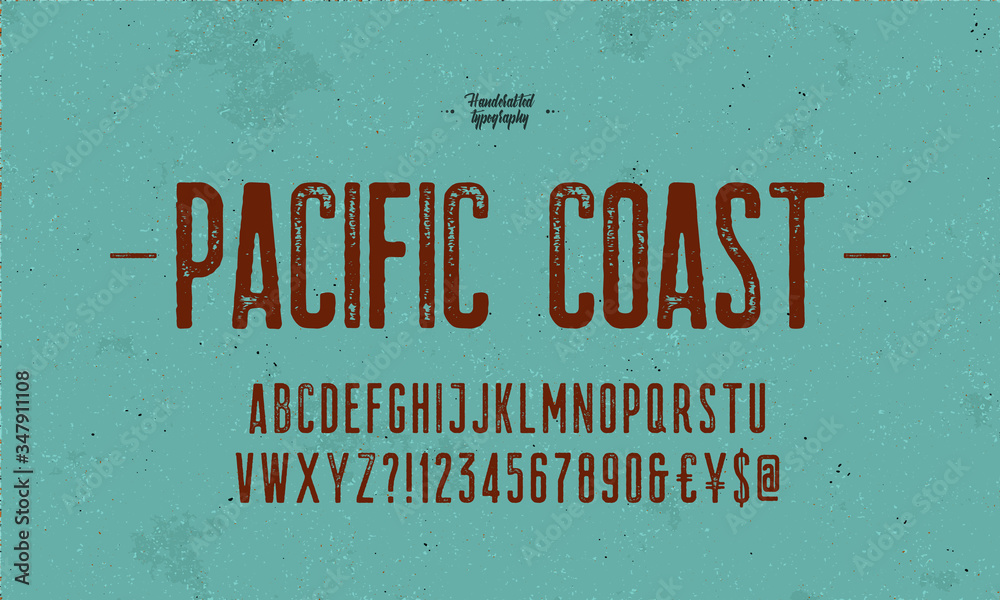 Vintage Handcrafted Font and Alphabet. Textured with The effect of an ...