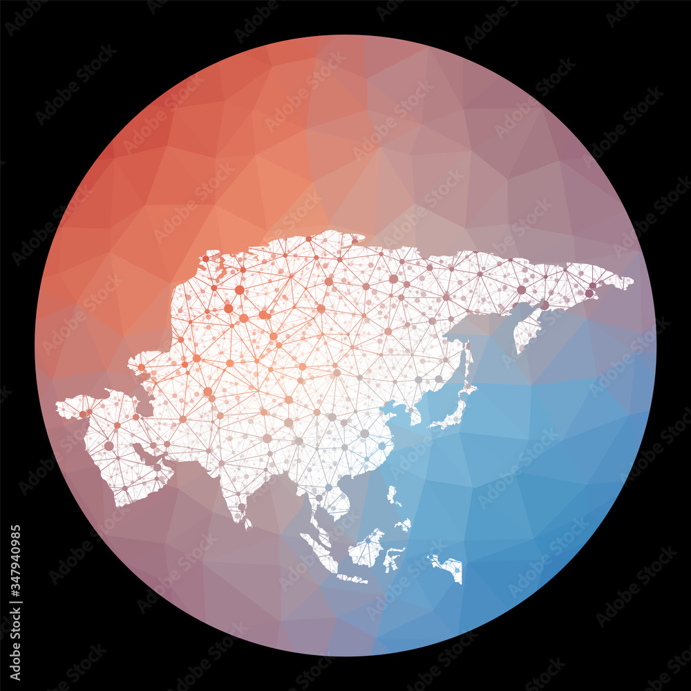 Vector network Asia map. Map of the continent with low poly background ...