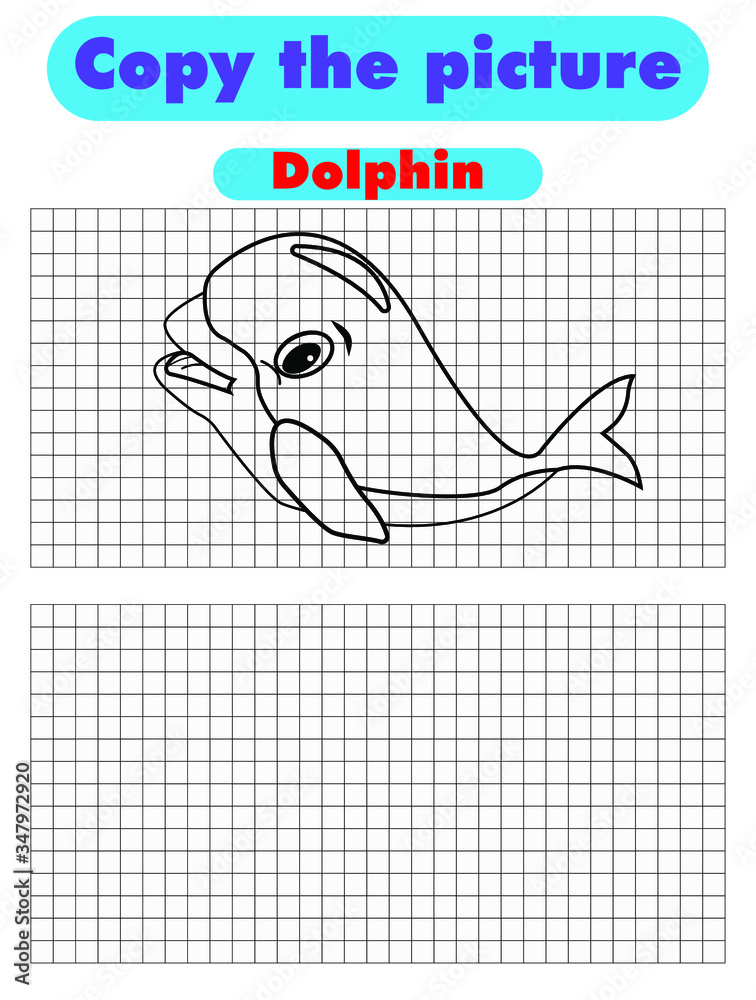 Copy the picture. Draw the dolphin using the grid. Educational game for ...