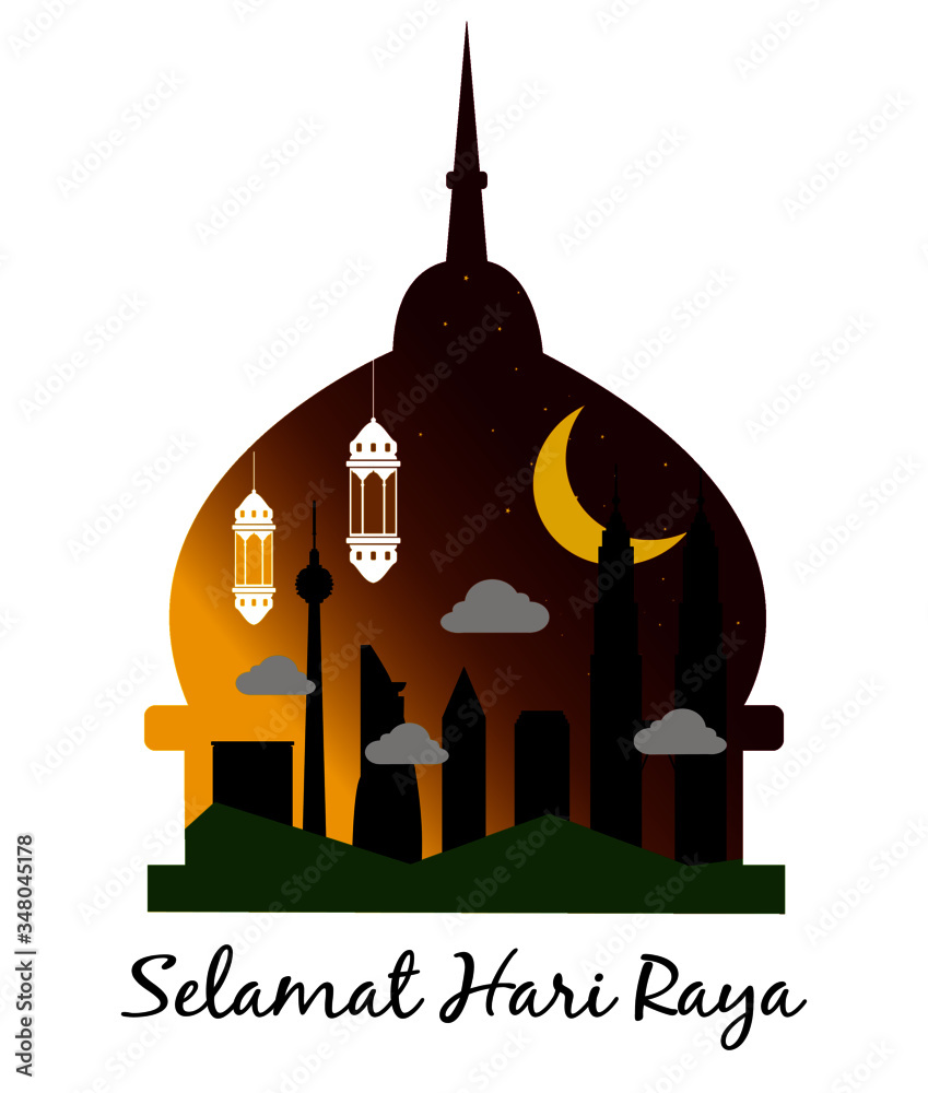 Selamat Hari Raya Aidilfitri - vector illustration in Malay Language ...