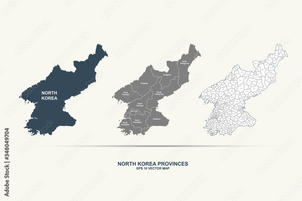north korea map. north korea provinces named vector map. detailed ...