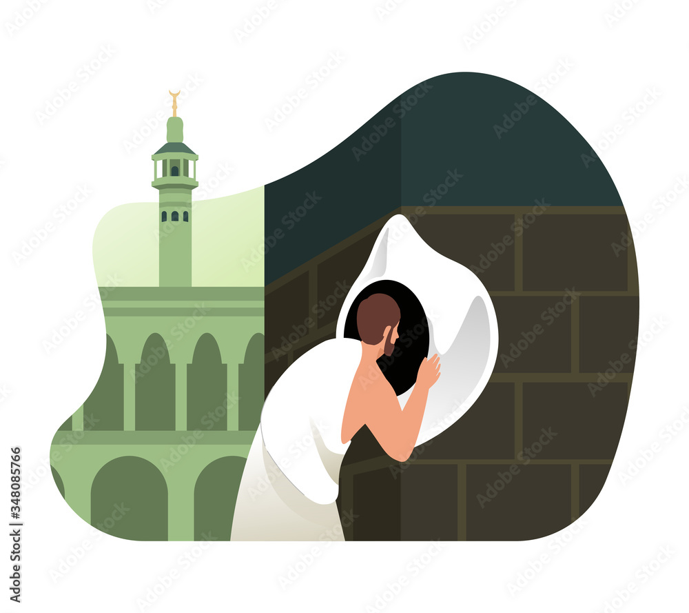Hajj pilgrim kissing the Black Stone (Hajar al-Aswad) of Kaaba. Ritual ...