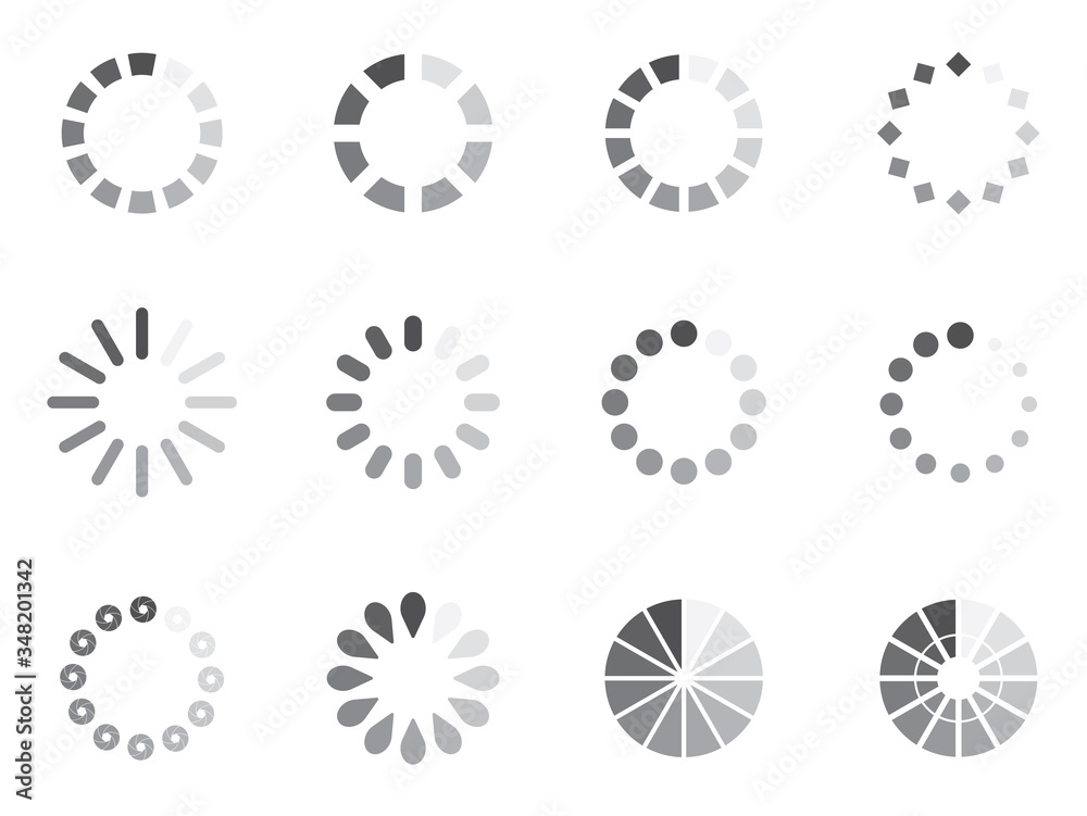 Download progress indicator set. Round load icon. Vector illustration of download or upload ...