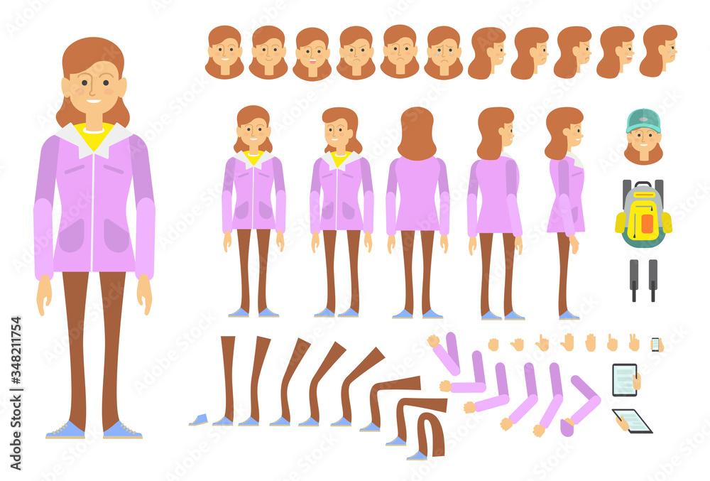 Student girl character creative set with different poses, gestures ...