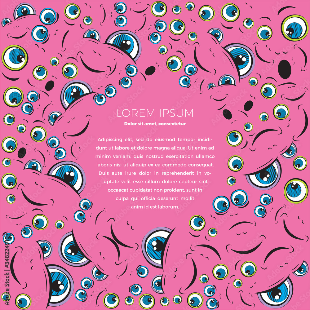 circle emoji frame with place for text. The pattern of faces with ...