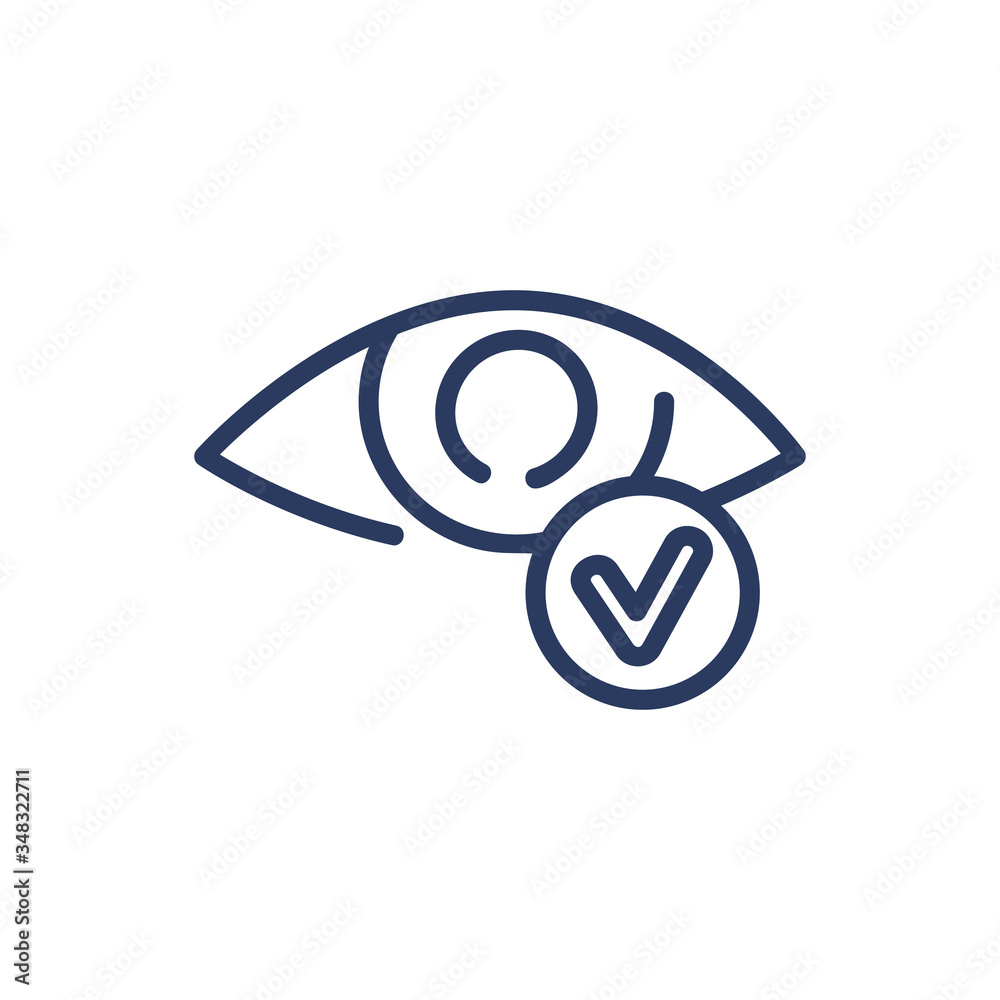 Good vision thin line icon. Checkmark, iris, visual acuity isolated ...