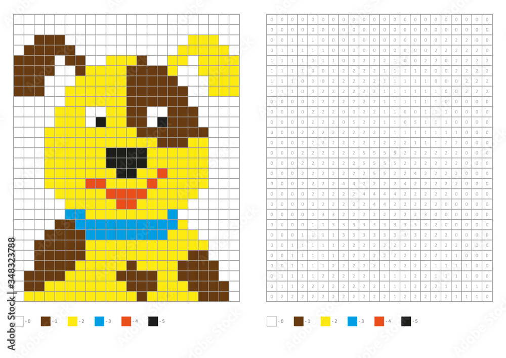 Kids coloring page, pixel coloring cartoon dog. Vector illustration ...