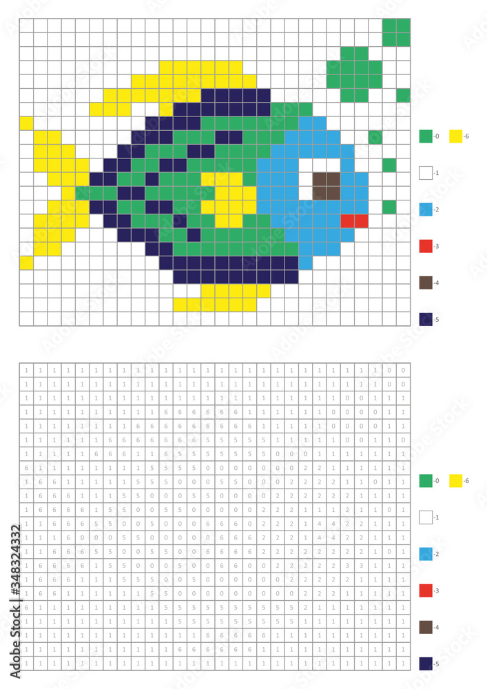 Kids coloring page, pixel coloring cartoon fish. Vector illustration ...