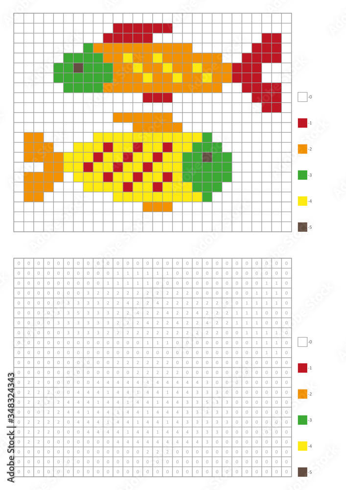 Kids coloring page, pixel coloring cartoon fish. Vector illustration ...