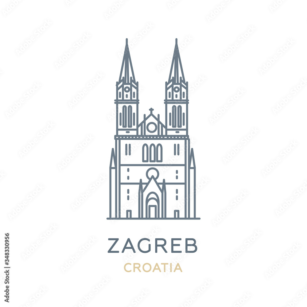 Zagreb, ‎Croatia. Line icon of the city in Southeast Europe. Outline ...