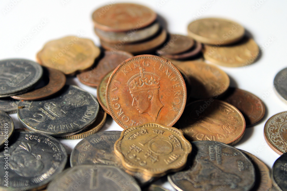 Indian Old vintage coins. Indian old and new coins isolated on white ...