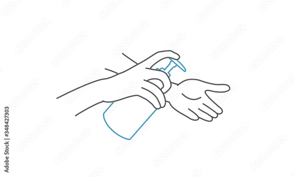 Wash your hands. Line drawing vector illustration of hand disinfection ...