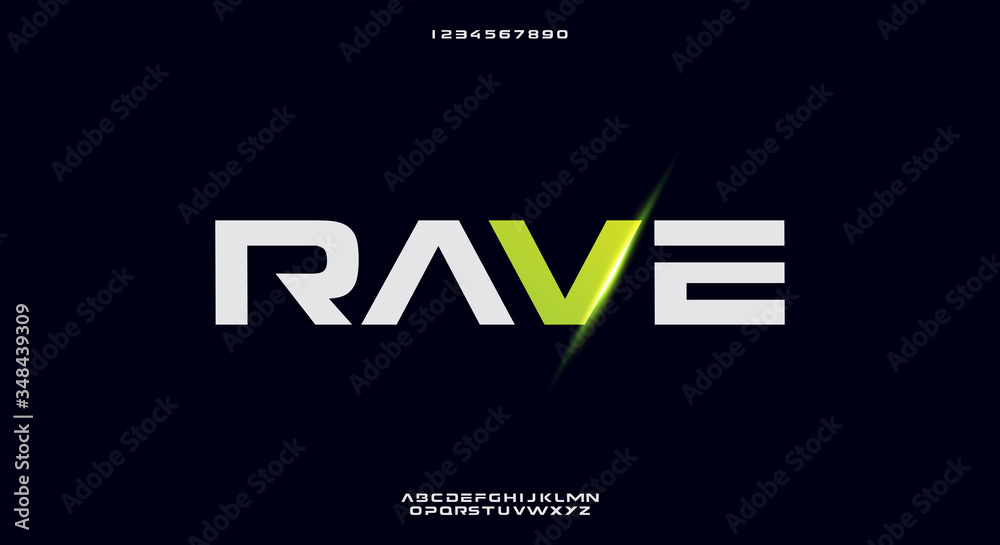 Rave, a bold modern sporty typography alphabet font. vector ...