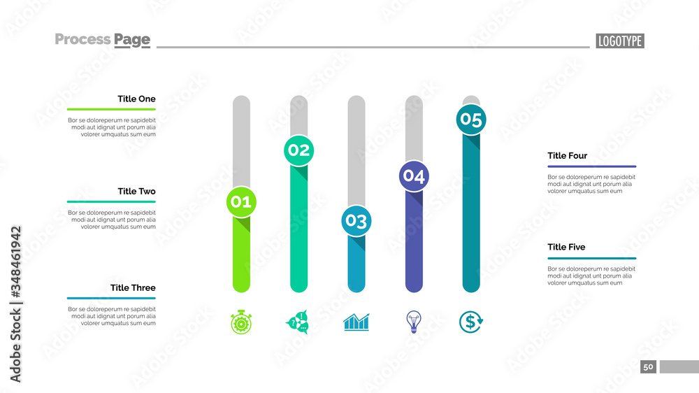Five columns bar chart. Business data. Comparison, diagram, design ...