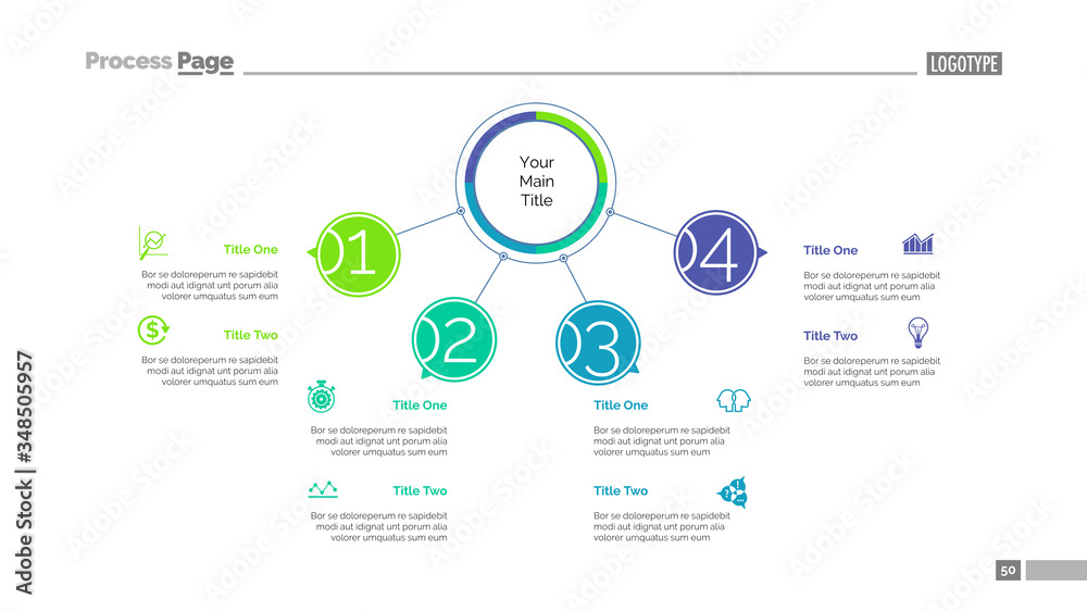 Four points process chart slide template. Business data. Flow, diagram ...