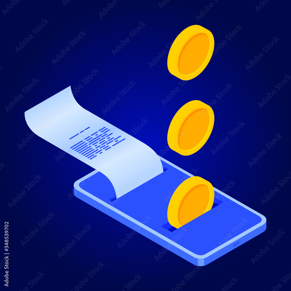 Isometric payment electron bill, billing system, pay notification ...