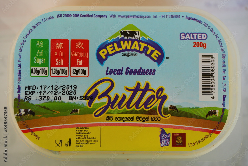 sri lanka,hikkaduwa,2019 .melted cow butter in plastic packaging Stock ...