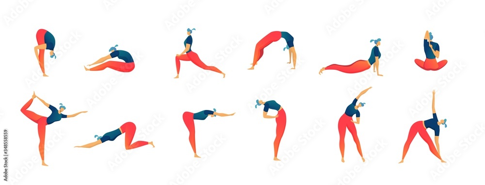 Stretching exercises people set of isolated vector illustration, man ...