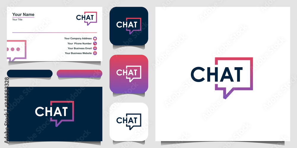 chat lettering with bubble line art logo design inspiration. talk ...